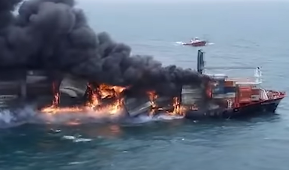 Raging Fire, Huge Explosion Devastate Giant Container Ship