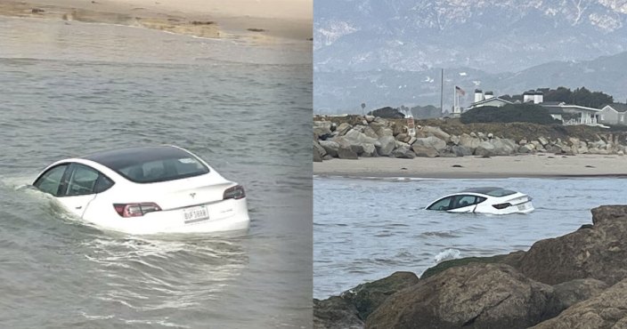 Tesla Spotted Blubbering in the Ocean After Owner Drove It Onto the ...