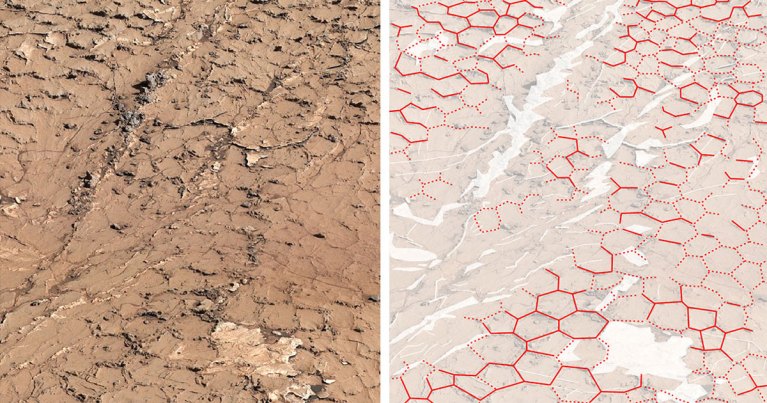 NASA Mars Rover Exploring Spiderweb-Like Patterns on Mars